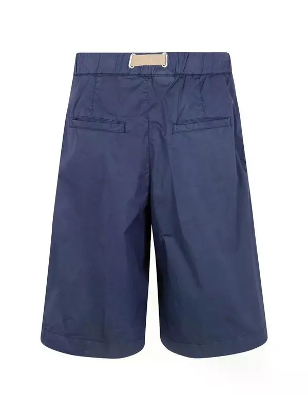 WHITE SAND Belted Cotton Knee Length Shorts - Blue