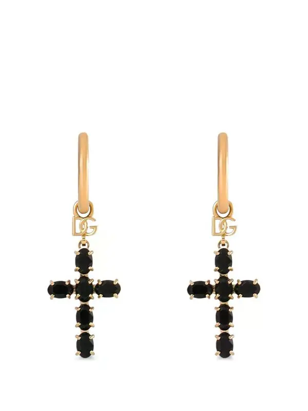 Dolce & Gabbana Creole Earrings With Crystal Cross - Gold