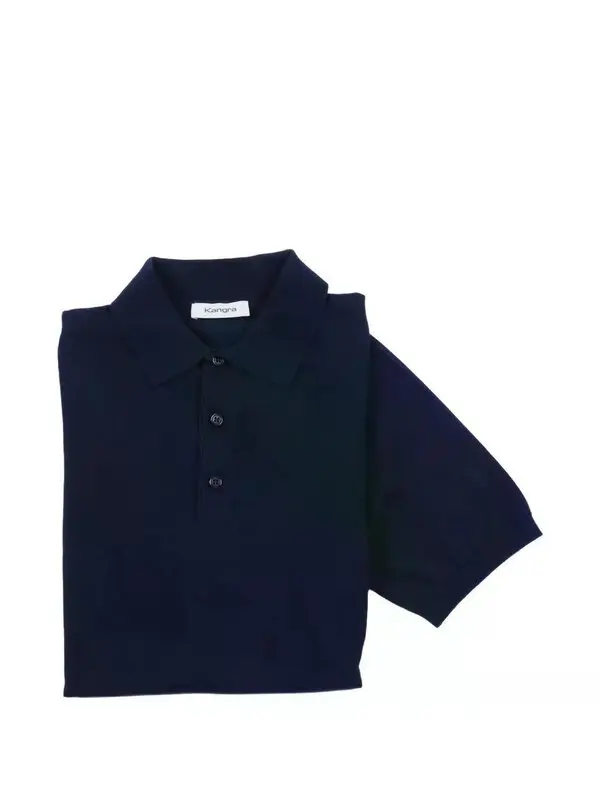 KANGRA Short-sleeve Knit Polo Shirt - Blue