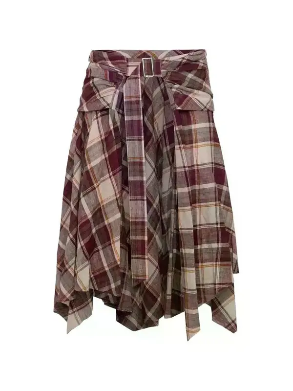 MARBELL Check-pattern Asymmetric Skirt
