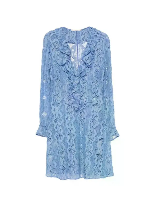 Roberto Cavalli 1990s Lace Mini Dress With Ruffle Trim - Blue