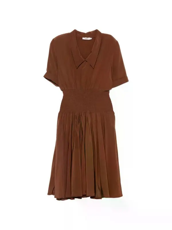 Dior 1980s Shirred-waist Pleated Midi Dress - Brown