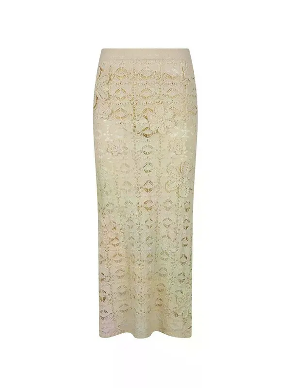 Pinko Floral-appliqué Crochet-knit Midi Skirt