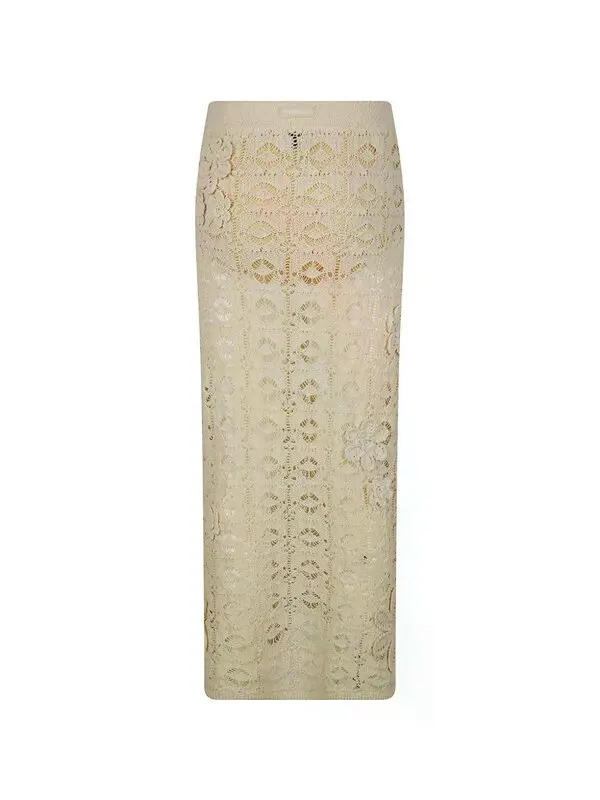 Pinko Floral-appliqué Crochet-knit Midi Skirt