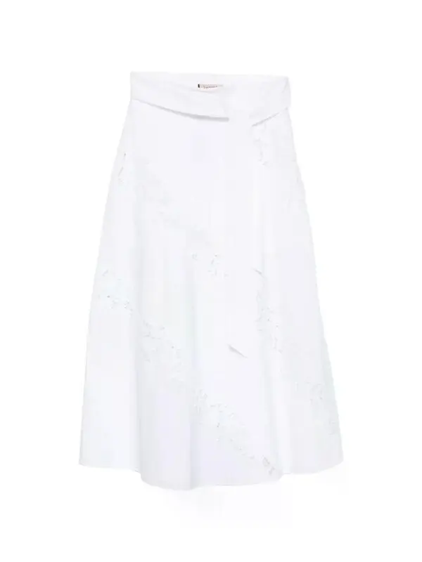 TWINSET Long Poplin And Broderie Anglaise Skirt - White