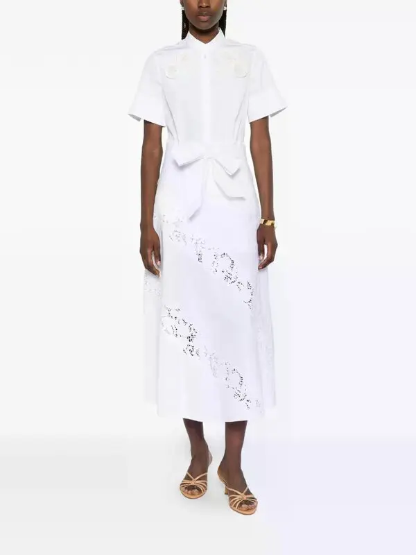 TWINSET Long Poplin And Broderie Anglaise Skirt - White