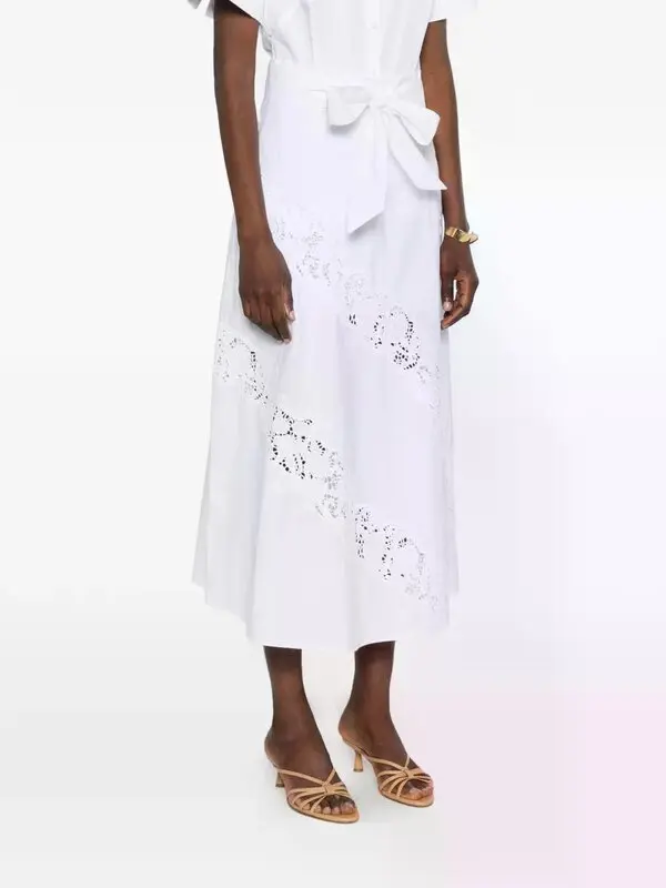 TWINSET Long Poplin And Broderie Anglaise Skirt - White
