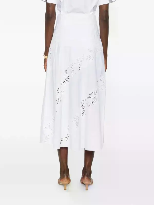 TWINSET Long Poplin And Broderie Anglaise Skirt - White