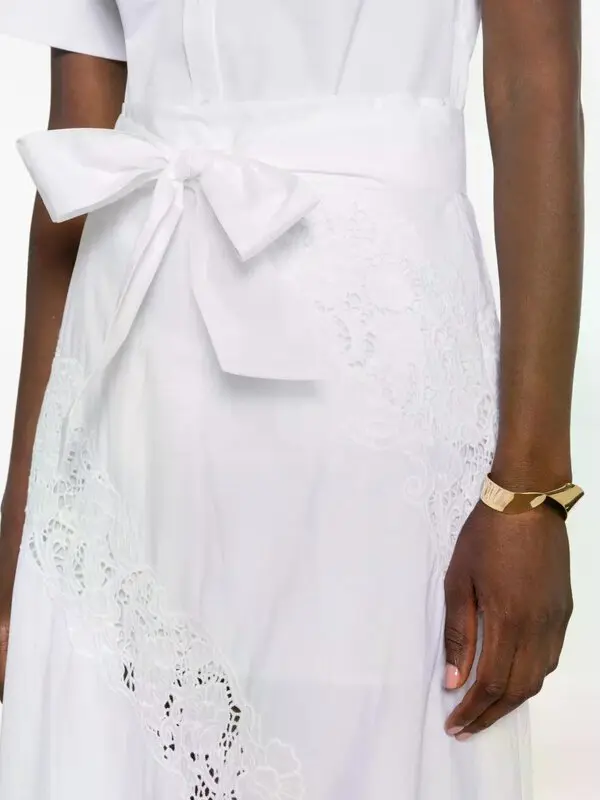 TWINSET Long Poplin And Broderie Anglaise Skirt - White