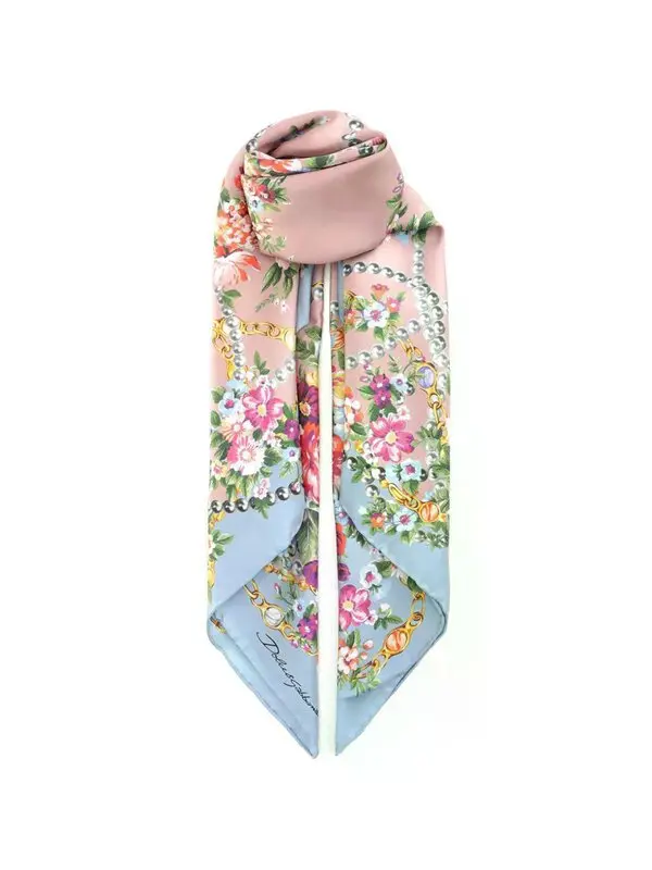 Dolce & Gabbana Floral-print Silk-twill Scarf - Blue