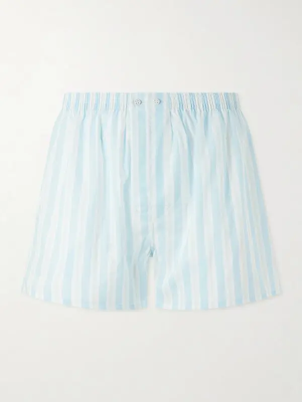 Derek Rose Amalfi 22 Striped Cotton Boxer Shorts - Blue