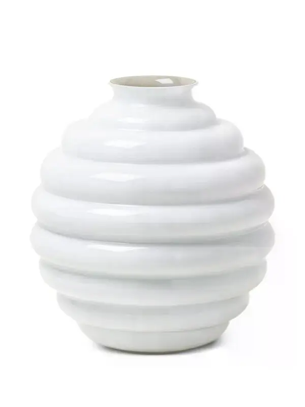VENINI Deco Ribbed Globe Vase - White