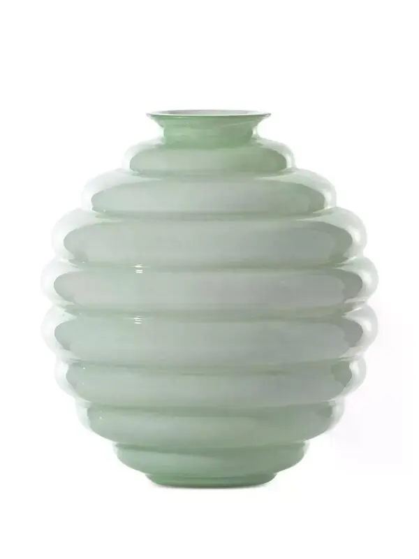 VENINI Deco Ribbed Globe Vase - Green