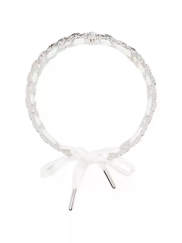 SHUSHU/TONG Bow-detail Lace-trim Necklace - Silver