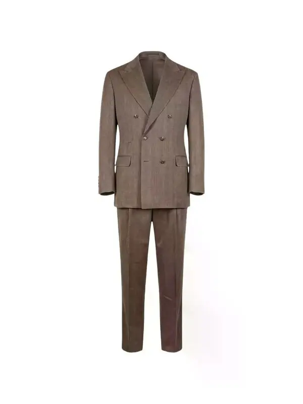 Brunello Cucinelli Double-breasted Herringbone Suit - Brown