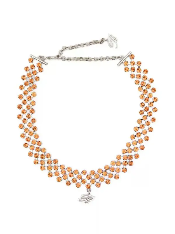 Blumarine Crystal-embellished B-logo Necklace - Silver