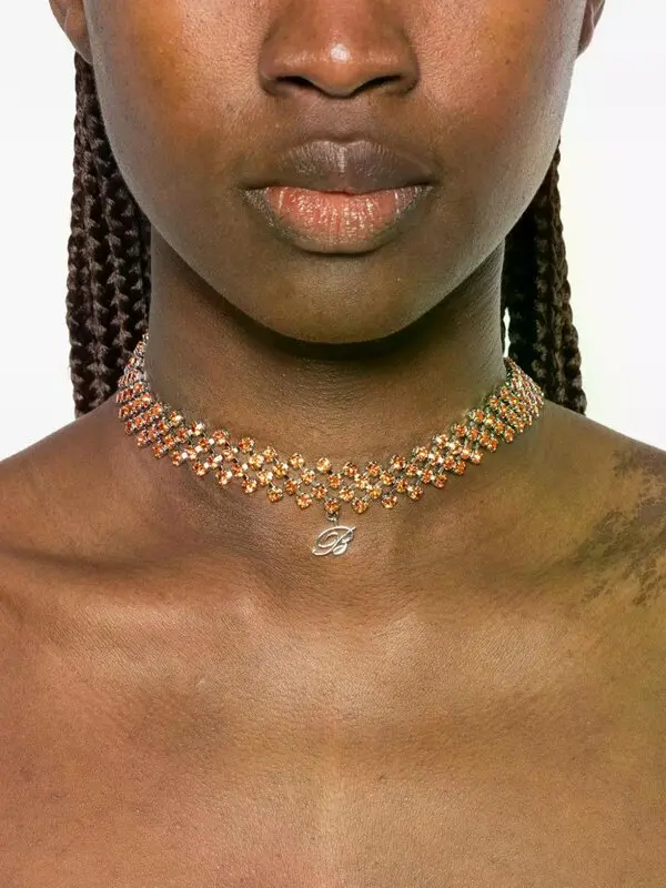 Blumarine Crystal-embellished B-logo Necklace - Silver