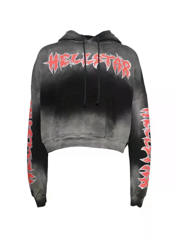 HELLSTAR Graffiti-print Cropped Hoodie - Black