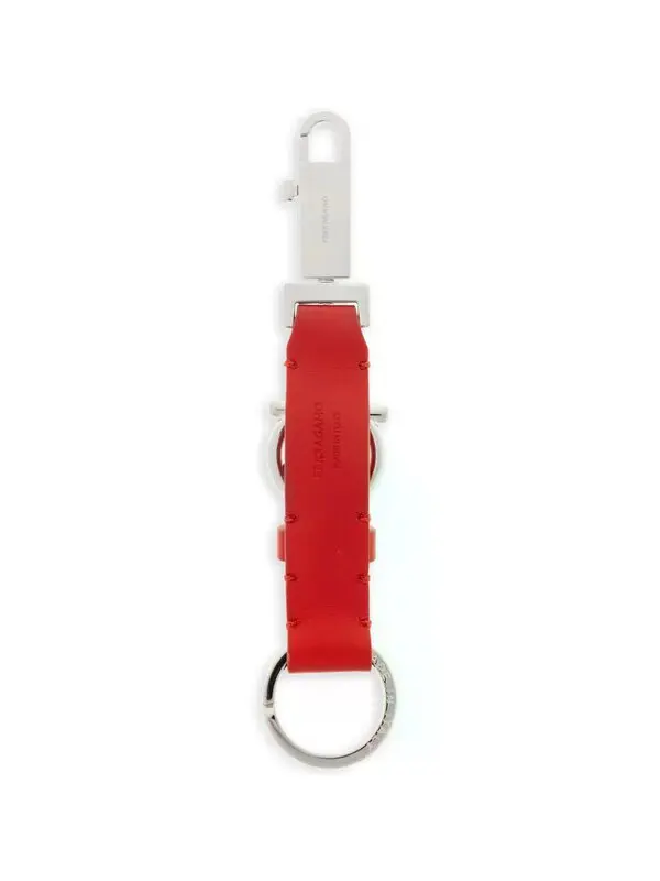 FERRAGAMO Gancio Leather Keyring - Red