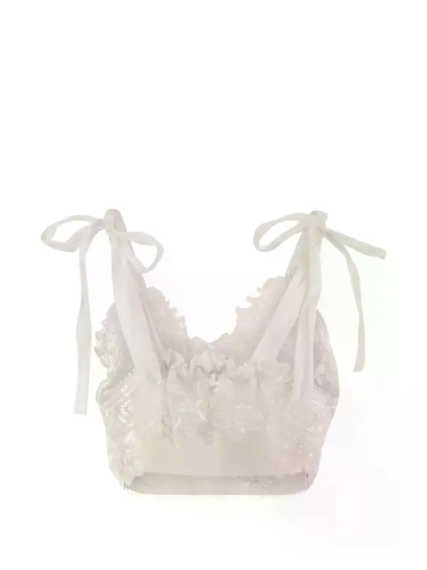 MAURIZIO MYKONOS Embroidered Tie-shoulder Top