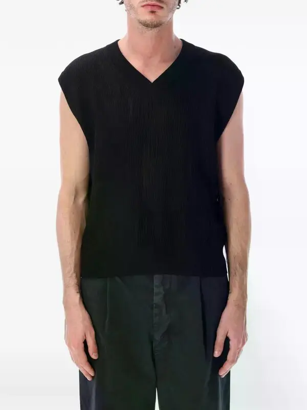 Auralee Ribbed Knit V-neck Vest - Black
