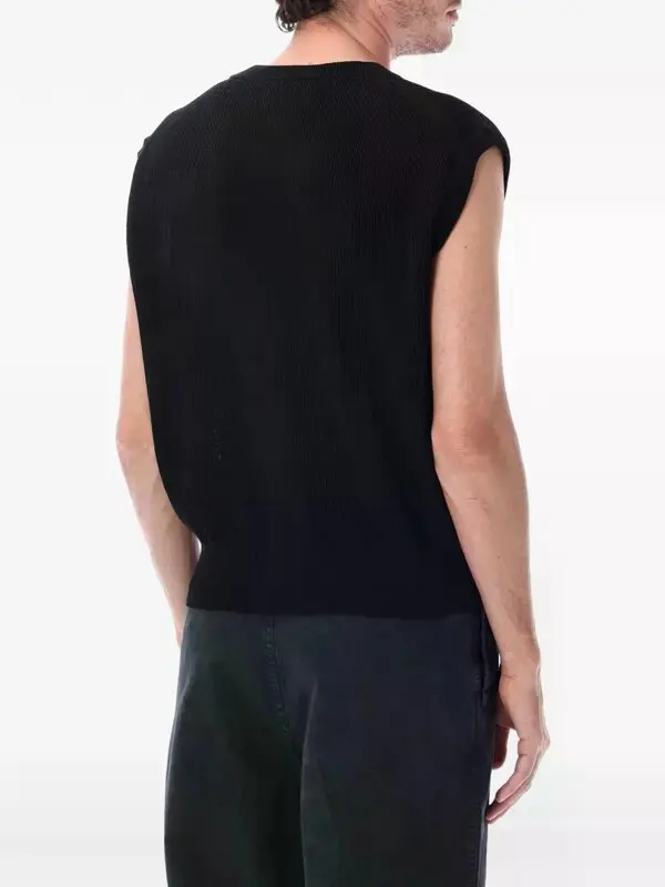 Auralee Ribbed Knit V-neck Vest - Black