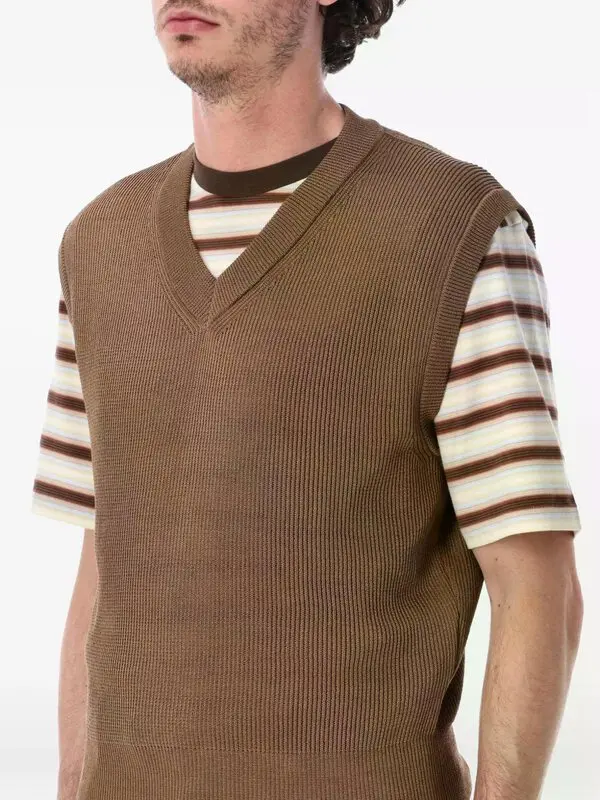 Auralee Ribbed Knit V-neck Vest - Brown