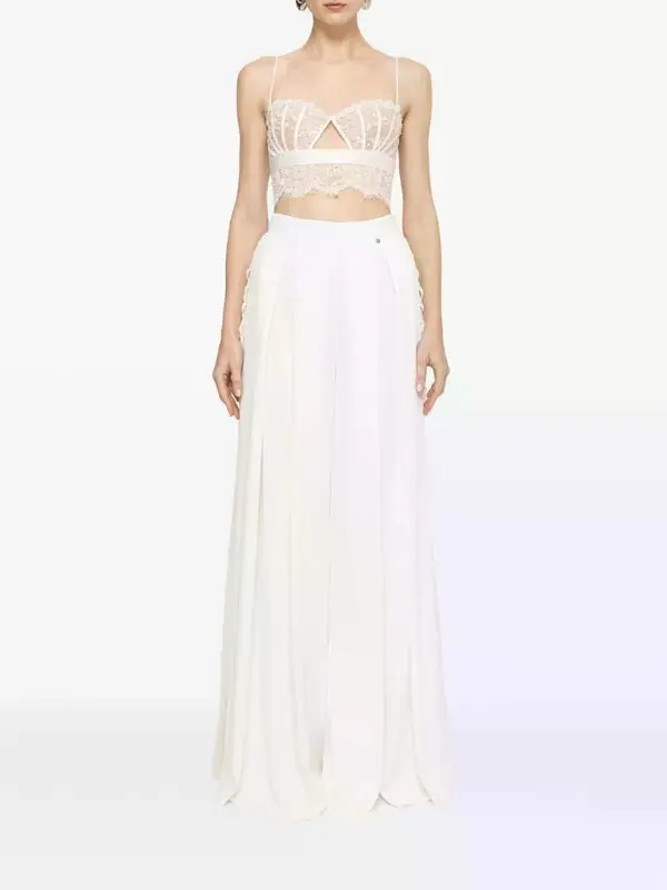 NISSA Lace-up Palazzo Trousers - White
