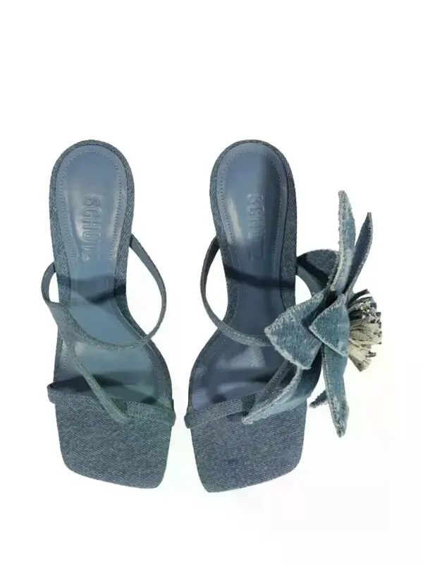 Schutz Floral-appliqué Denim Stiletto Sandals