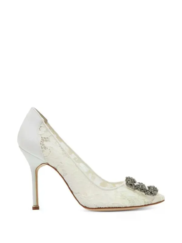 Manolo Blahnik Hangisi Lace Pumps - White
