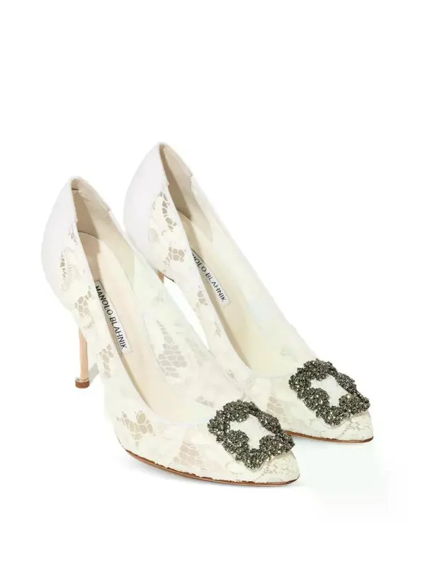 Manolo Blahnik Hangisi Lace Pumps - White