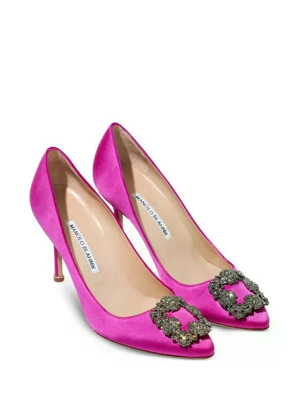 Manolo Blahnik Hangisi 90 Crystal-buckle Pumps - Pink