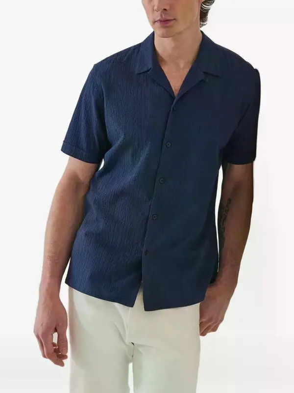 PATRICK ASSARAF Seersucker-textured Short-sleeve Shirt