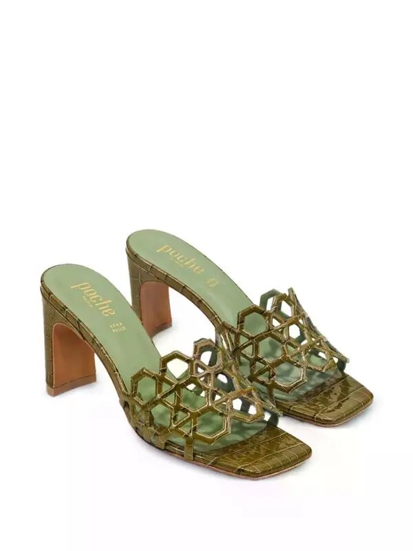 POCHE PARIS Croc-effect Cage Sandals - Green