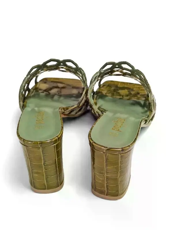 POCHE PARIS Croc-effect Cage Sandals - Green