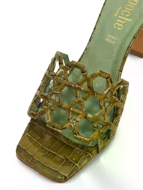 POCHE PARIS Croc-effect Cage Sandals - Green
