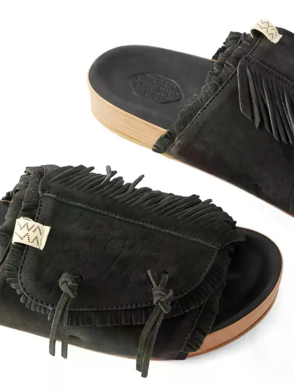 Visvim Fringed Suede Slides - Black