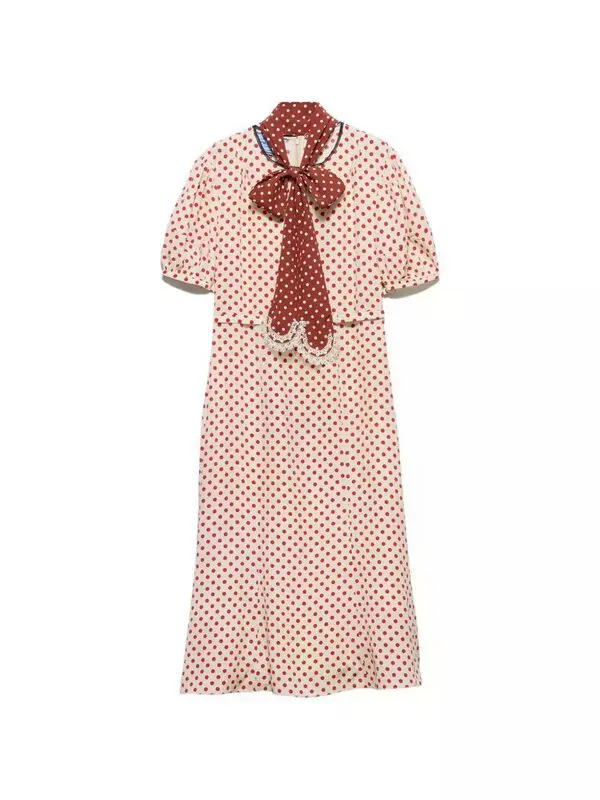 Prada Polka-dot Marocain Dress - Neutrals