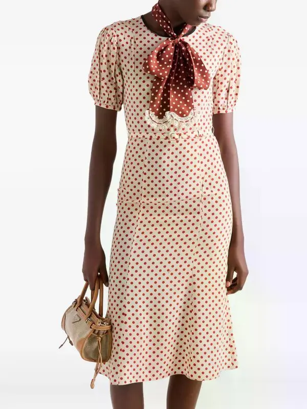 Prada Polka-dot Marocain Dress - Neutrals