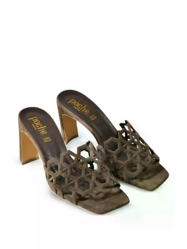 POCHE PARIS Cut-out Block-heel Sandals - Brown