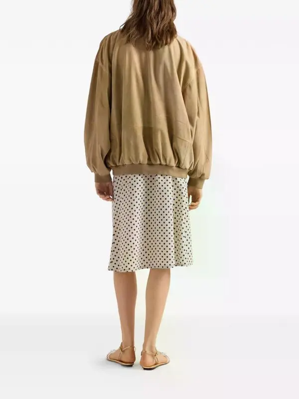 Prada Suede Bomber Jacket With Ribbed Trim - Neutrals
