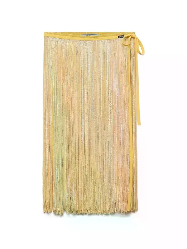 Prada Sequin Fringe Belted Midi Skirt - Yellow