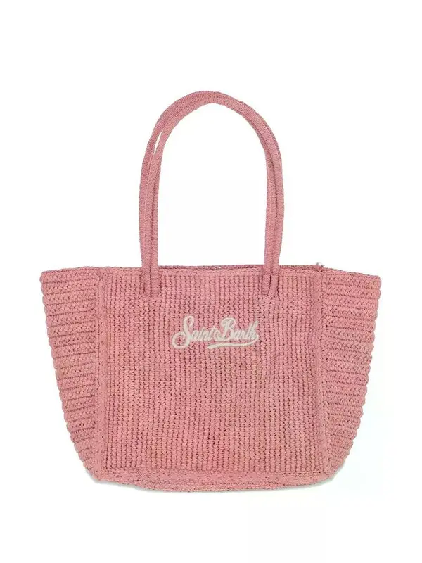 MC2 SAINT BARTH Logo-embroidered Raffia Shoulder Bag - Pink