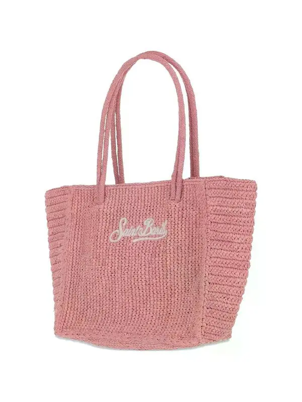 MC2 SAINT BARTH Logo-embroidered Raffia Shoulder Bag - Pink