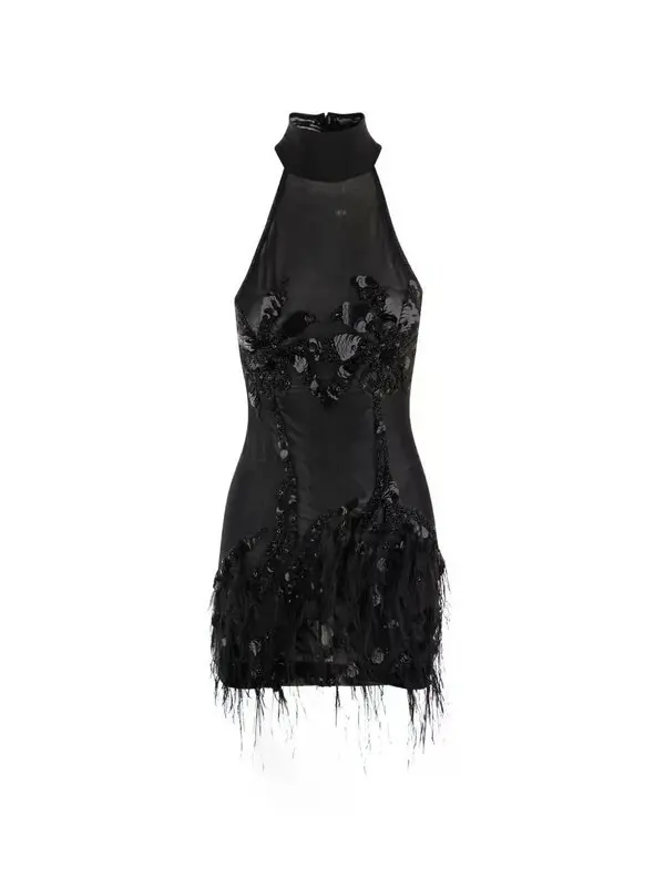 Just Cavalli Feather-trimmed Sequin-embellished Mini Dress