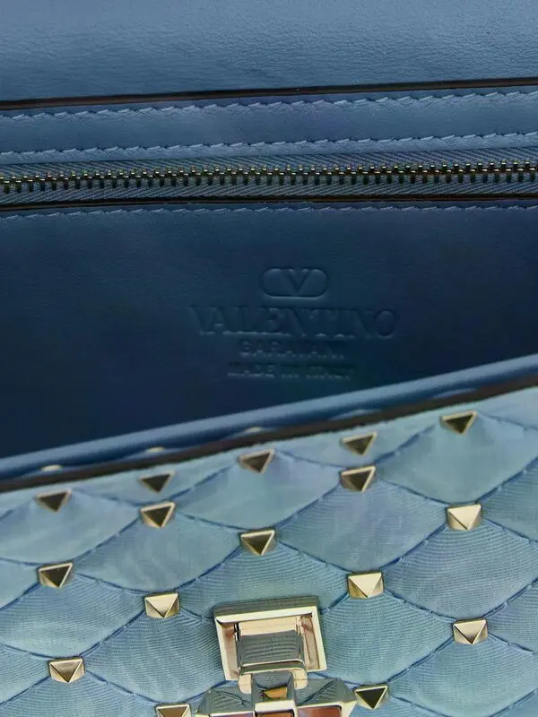 Valentino Garavani Rockstud Spike Moiré Shoulder Bag - Blue