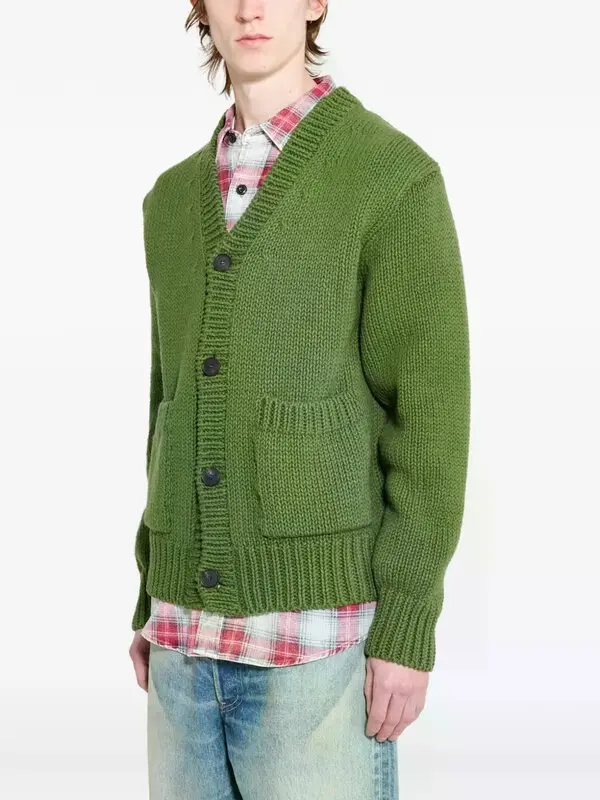 Auralee Front-pocket Knitted Cardigan - Green