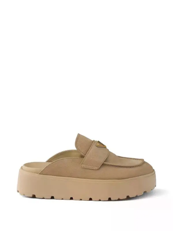 Prada Nubuck Flatform Mules - Neutrals