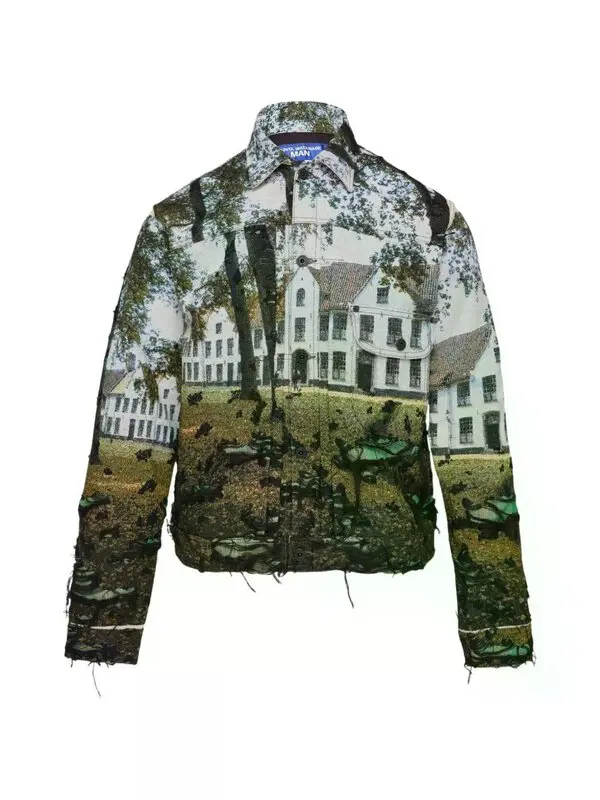 Junya Watanabe House Landscape Print Distressed Jacket - Green