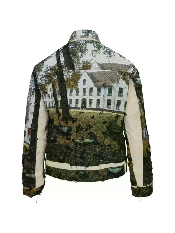 Junya Watanabe House Landscape Print Distressed Jacket - Green